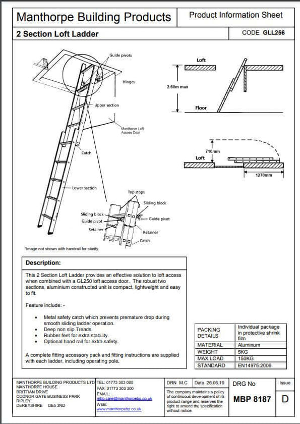 Manthorpe GLL256 2 Section Loft Ladder — Ashbrook Roofing Supplies LTD
